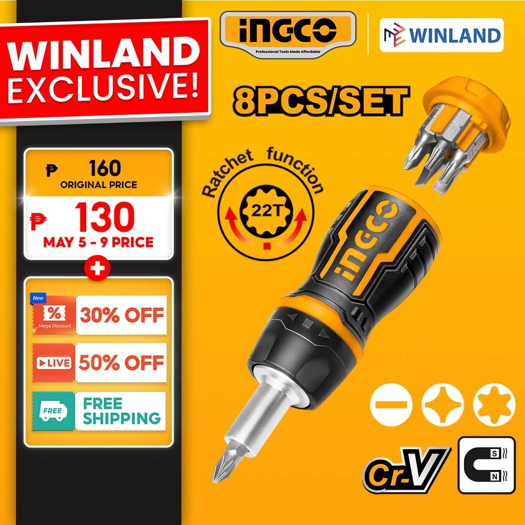 Ingco by Winland 8 IN 1 Stubby Ratchet Screwdriver Set AKISDS1728 ING ...