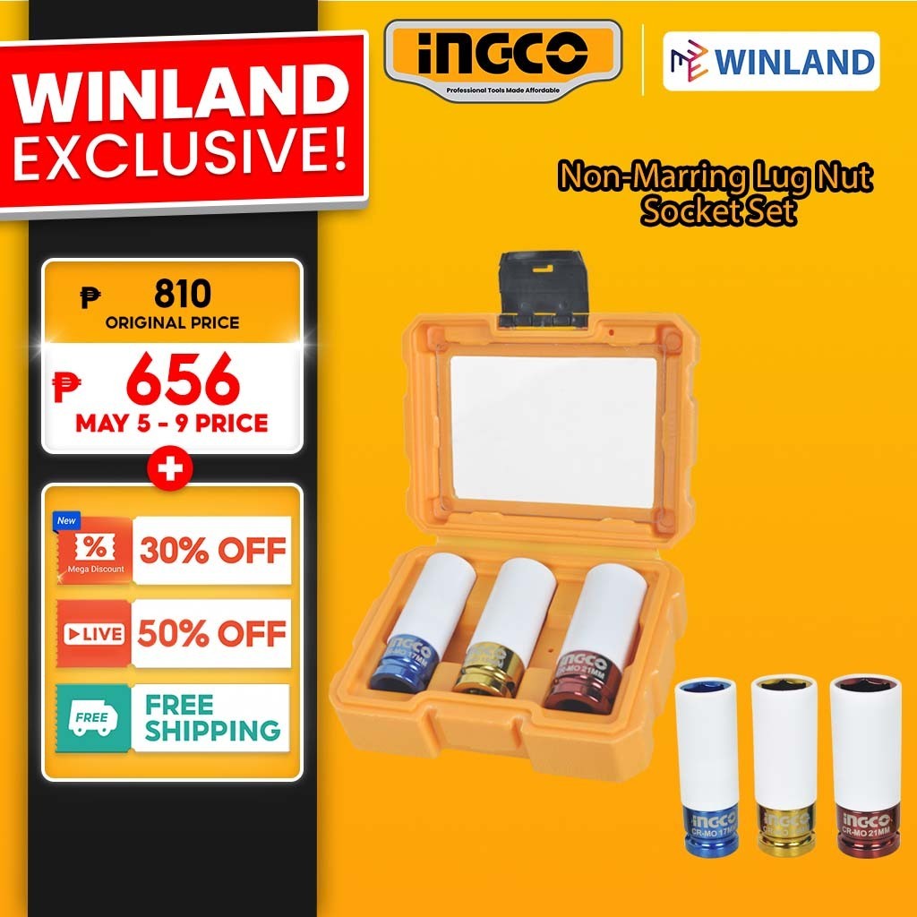 Ingco by Winland 1/2" 3Pcs Non-Marring Lug Nut Socket Set HNMLNS031 ING ...