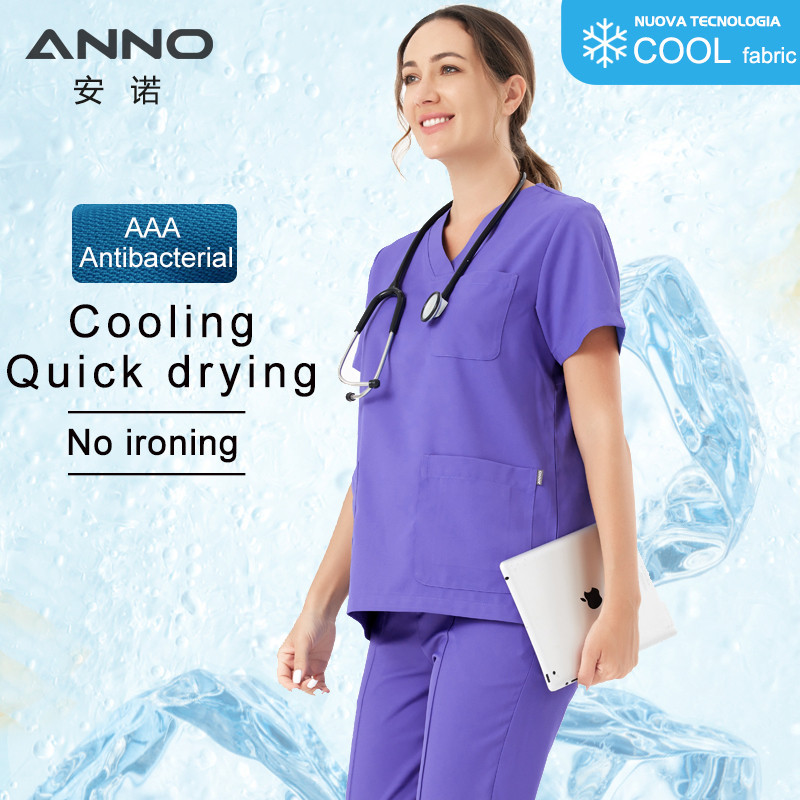 ANNO Cold Fabric Medical Scrubs Set Nursing Uniform Hospital Sanitary ...