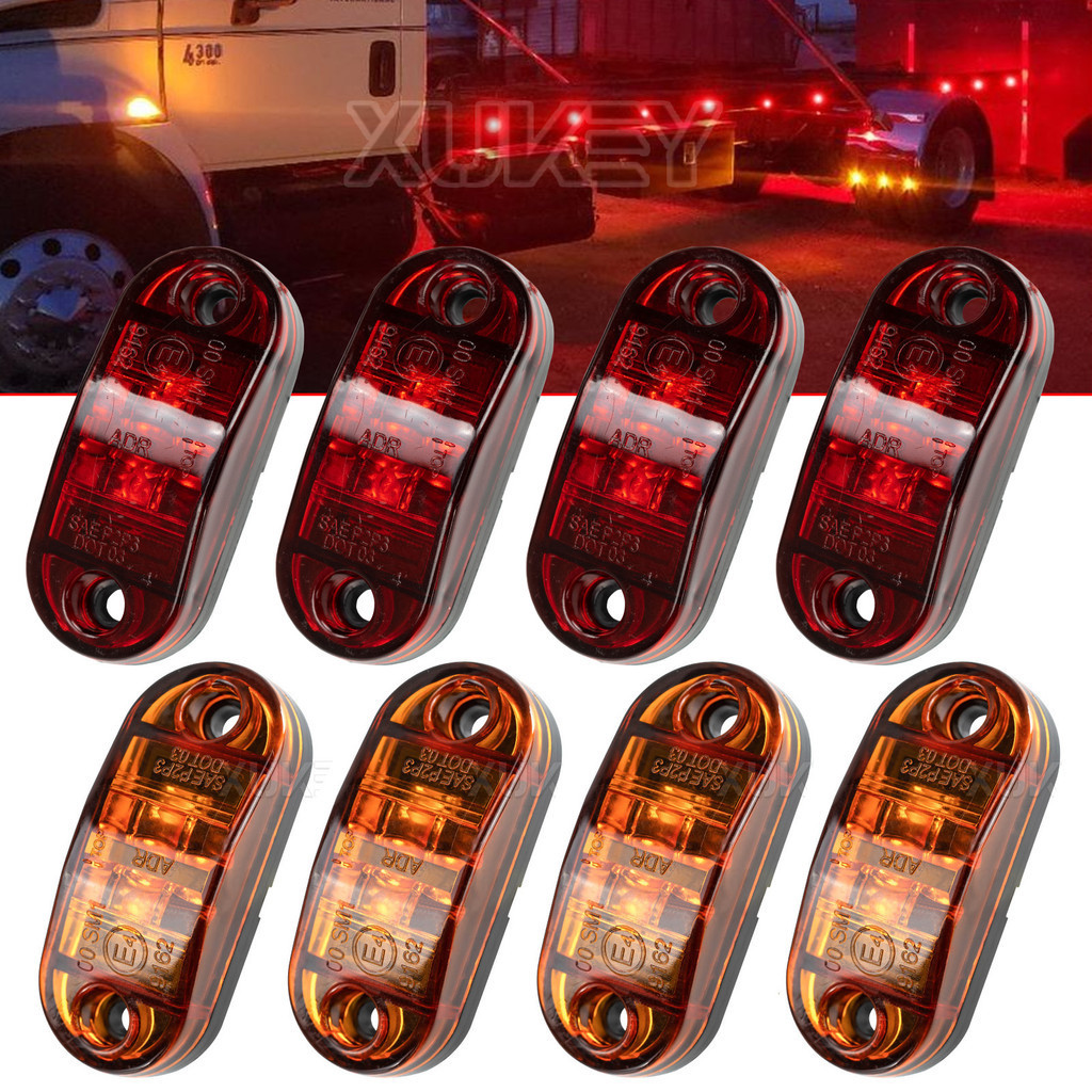 ๑8x 12V 24V Oval LED Tail Side Marker Light Red Amber Parking Indicator ...