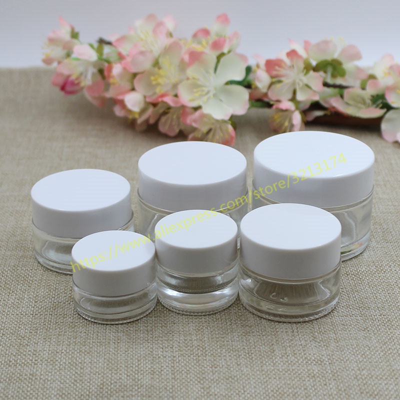 5g 10g 15g 20g 30g 50g Clear Glass Jar White Plastic Lid, Cosmetic Eye Cream Can Mask Pot Facial ...
