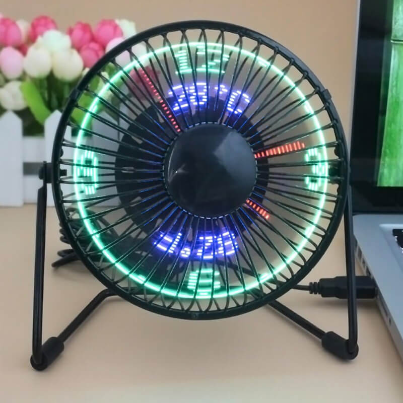 Temperature Time Display USB Desktop Fan 6-Inch Iron LED Clock Light ...