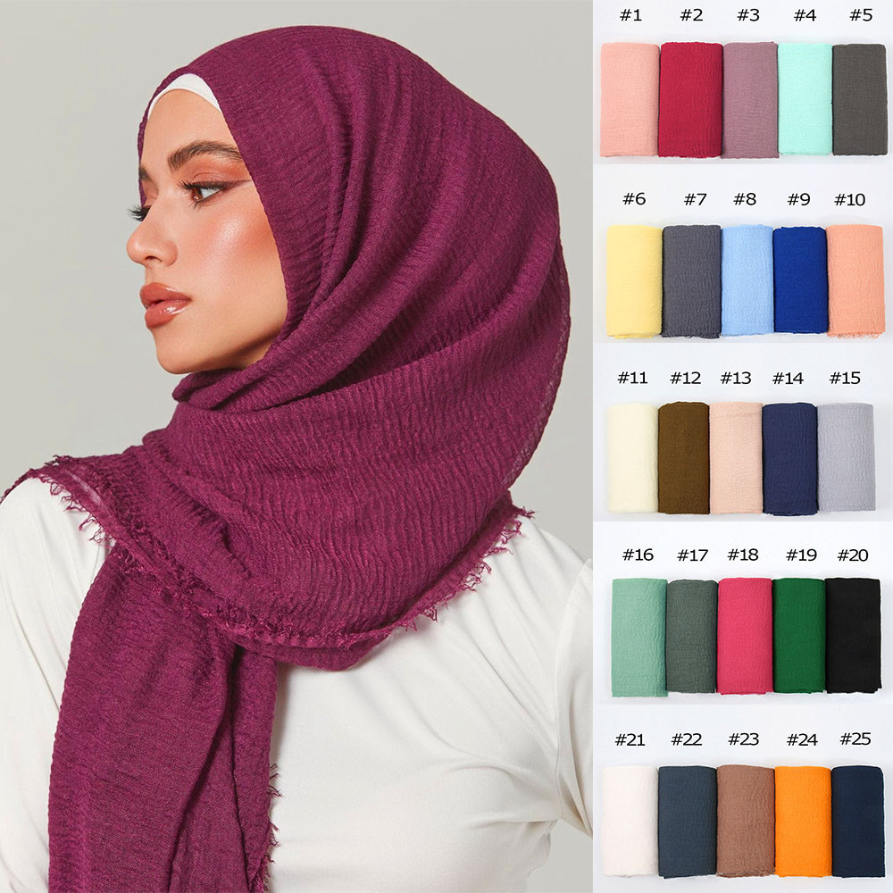 Women Muslim Cotton Hijab Shawls Scarf Crinkle Plain Soft Cotton ...