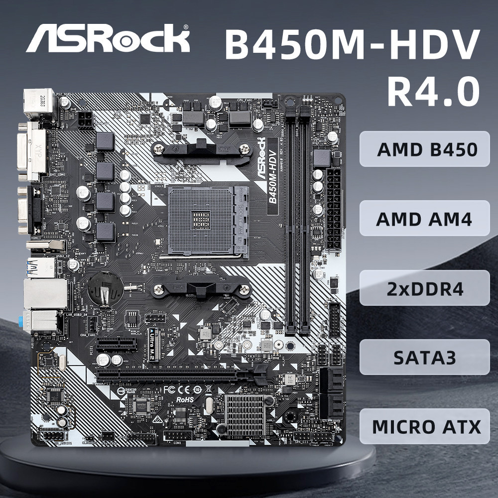 ♠ASROCK B450M-HDV R4.0 Motherboard AMD B450 Chipset CPU Supports Ryzen ...