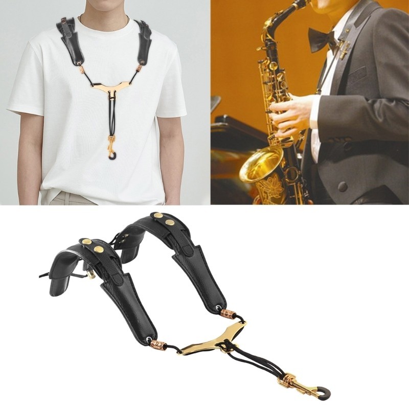 Saxophone Shoulder Neck Strap Adjustable Sax Black Double Shoulder ...