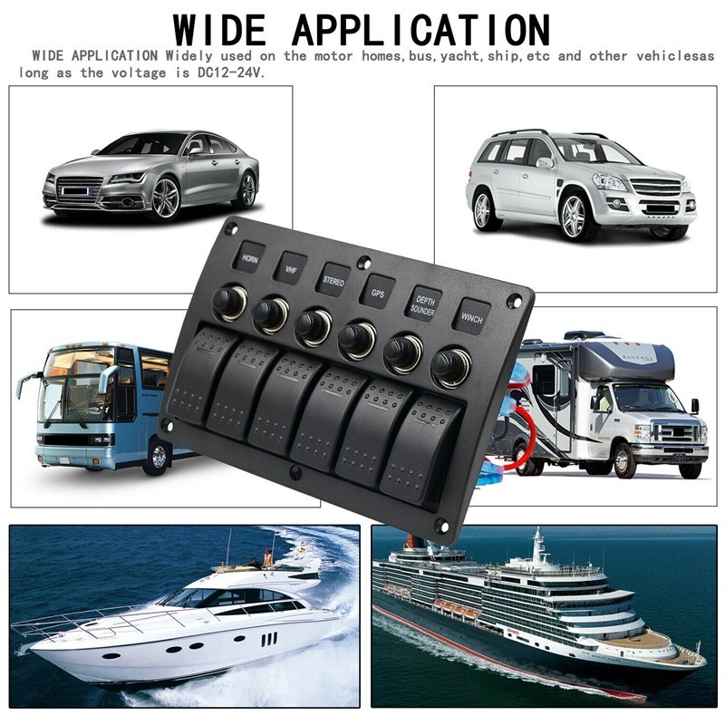 Car Boat Rocker Switch Panel 12V Marine 6 Gang Vehicle Truck Auto Panel ...