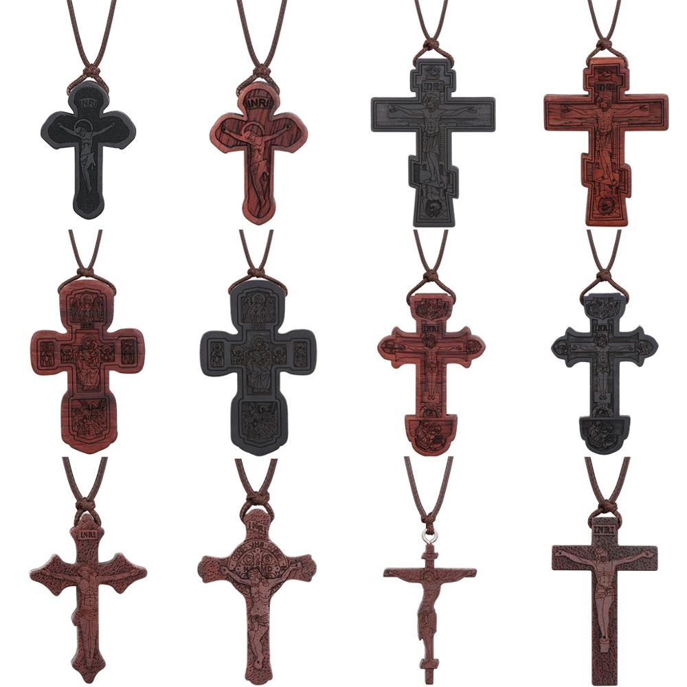 Religious Umbila Ebony Wooden Orthodox Cross Necklace INRI St.Benedict ...