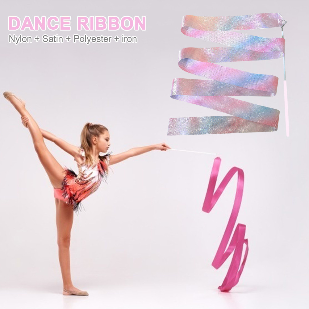 1-10PCS 2M Dance Ribbon Rhythmic Dance Ribbon with Twirling Stick ...