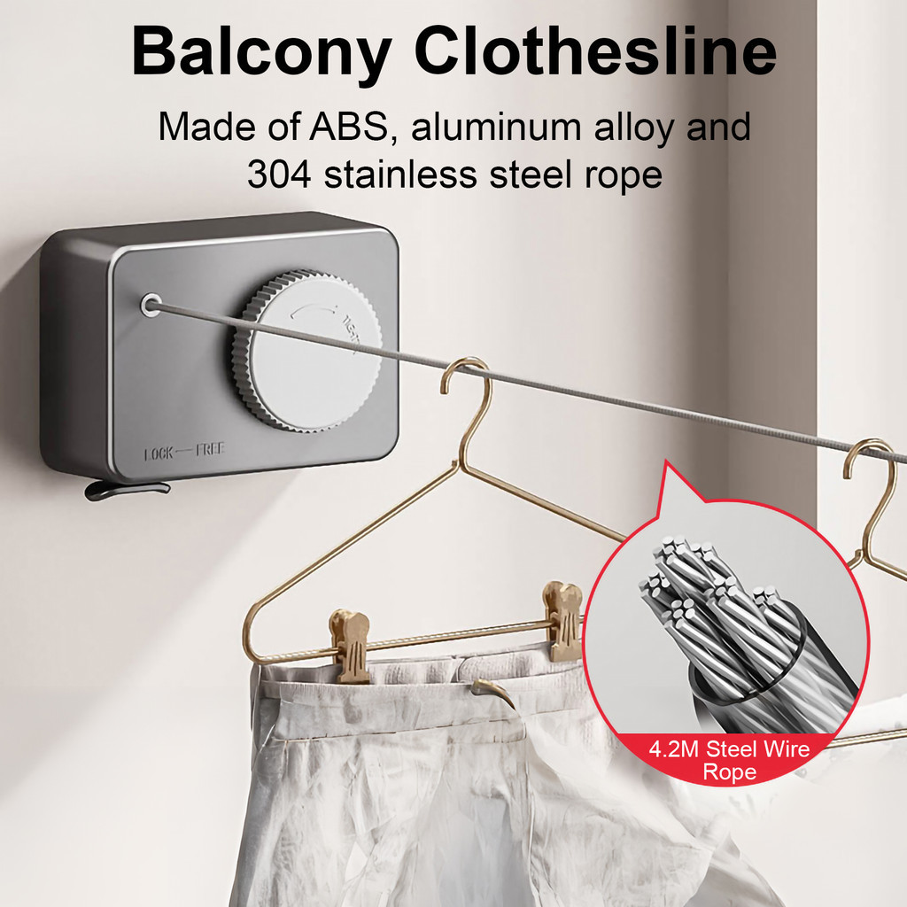 Balcony Clothesline Steel Wire Anti-Sagging Retractable Drying Rack ...