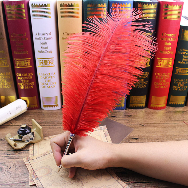 11 Colors Ostrich Feather Quill Ballpoint Pen For Wedding Gift ...