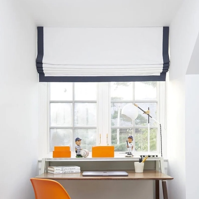 ☂Custom Cotton Blend White Roman Shades With Mechanism,Motorized Roman ...