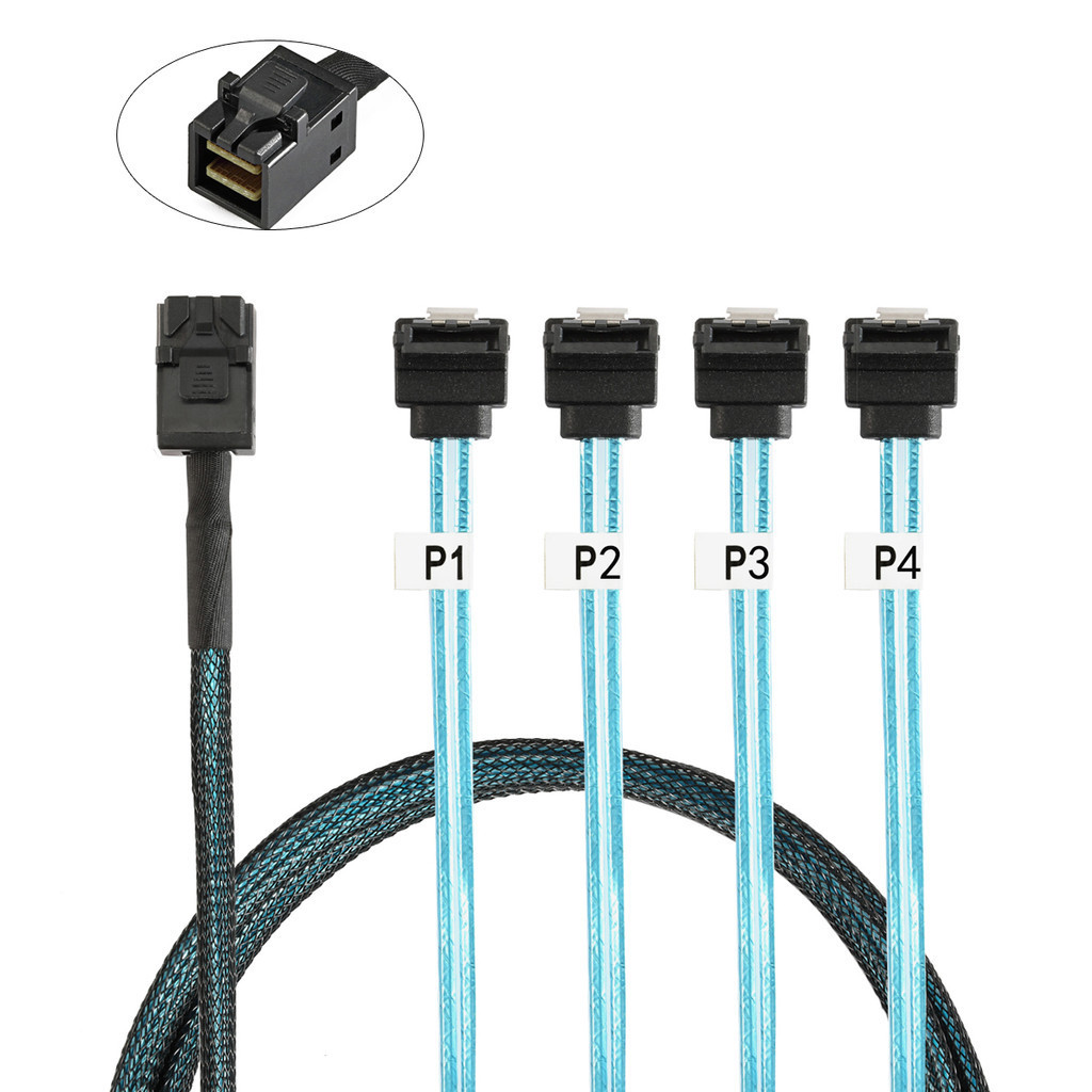 ☬Mini SAS HD 12G SFF8643 To 90 Degree 4 SATA Cable Internal SFF 8643 ...