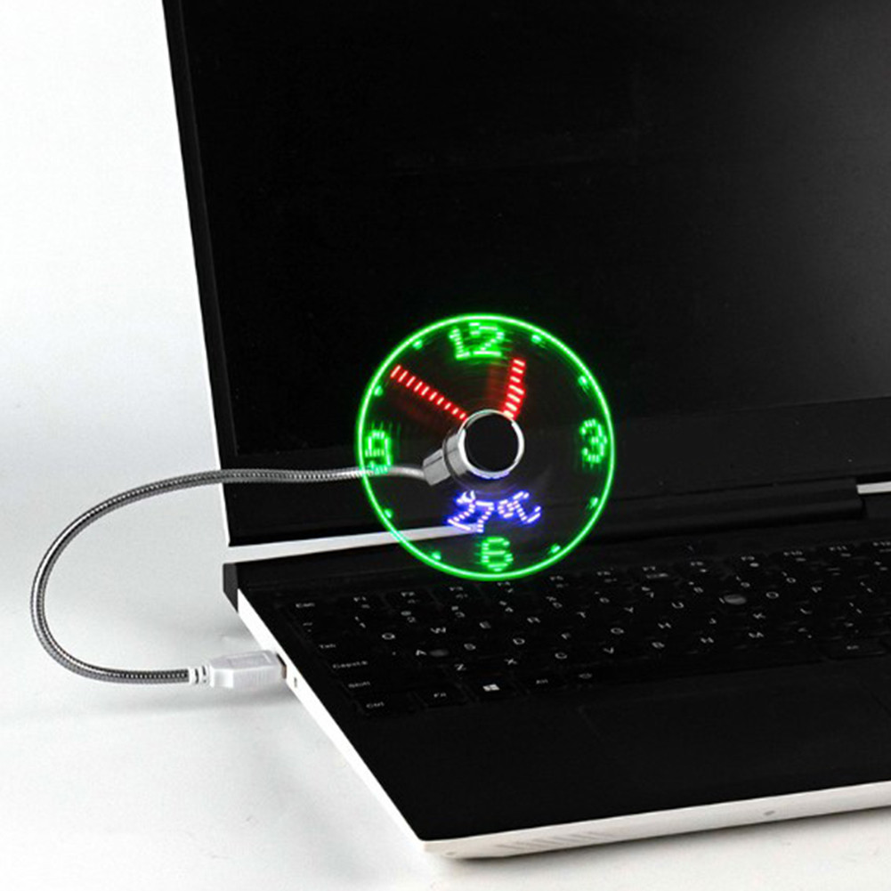 Clock Fans Time Temperature Display LED Clock Fan USB Powered Mini ...