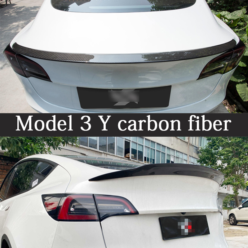 ⓞFor Tesla Model 3 Y Dry Carbon Fiber Spoiler Shunt Rear Tail fins ...