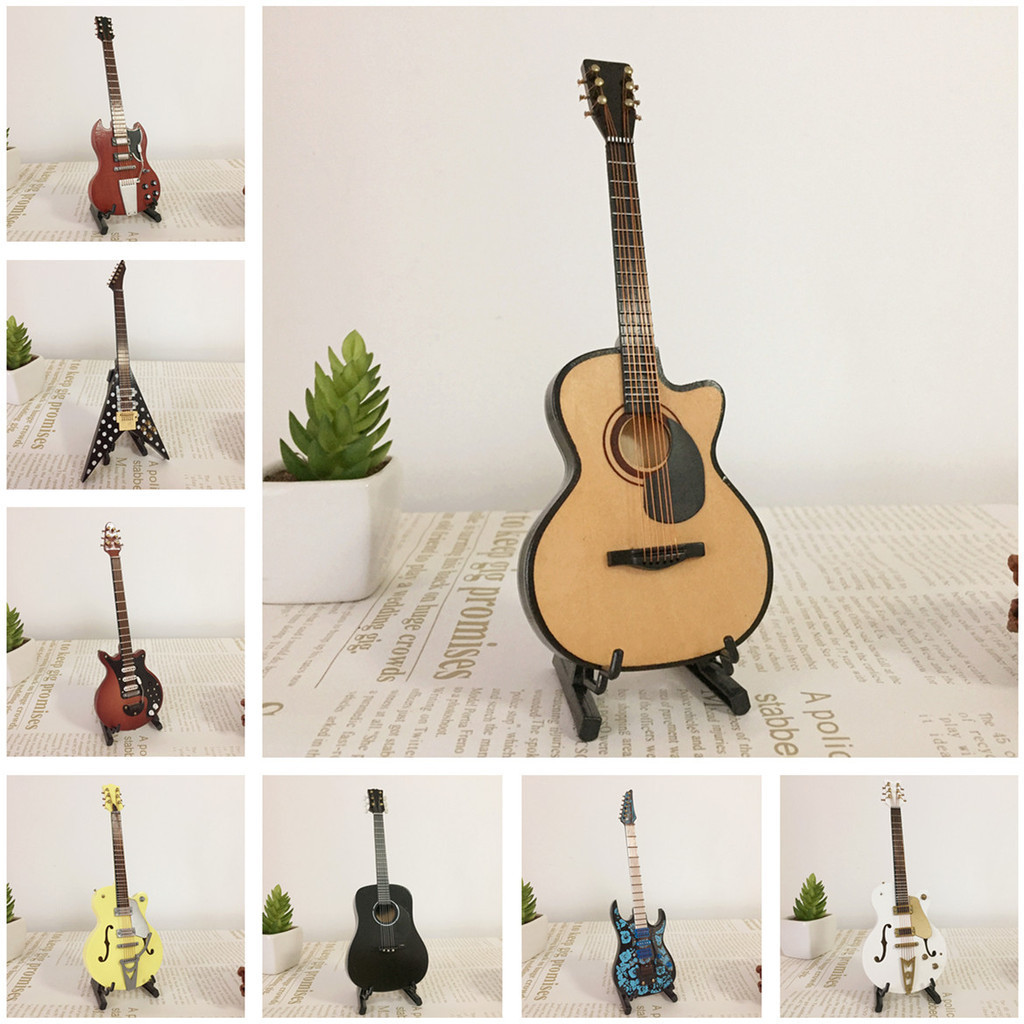 ☫Miniature Wooden Acoustic Electric Guitar Model Dollhouse Instrument ...
