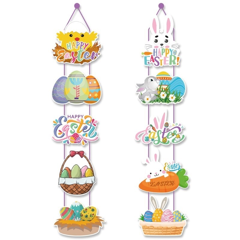 ♦2024 Easter Day Door Decoration Rabbit Theme Outdoor Welcome Birthday ...