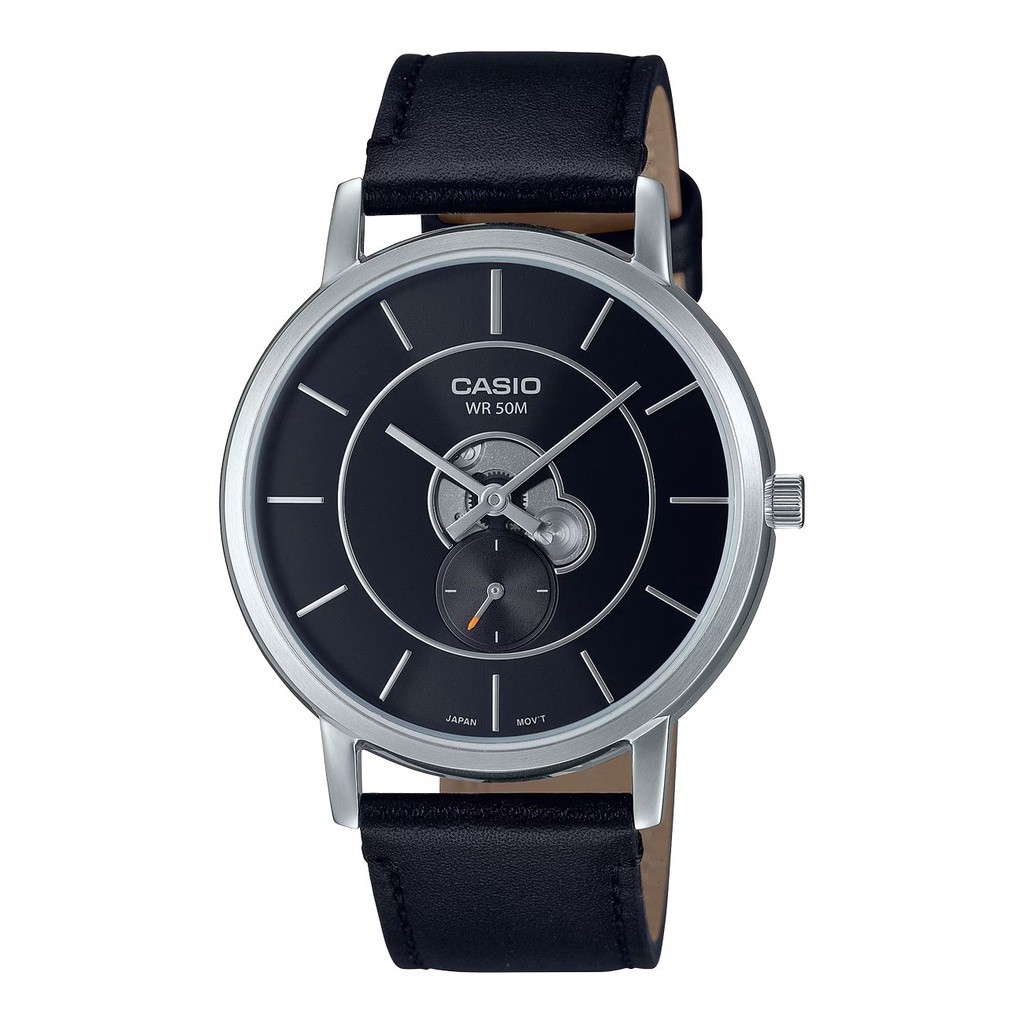 Casio (MTP-B130L-1AVDF) Black Leather Strap 50 Meter Watch for Men ...