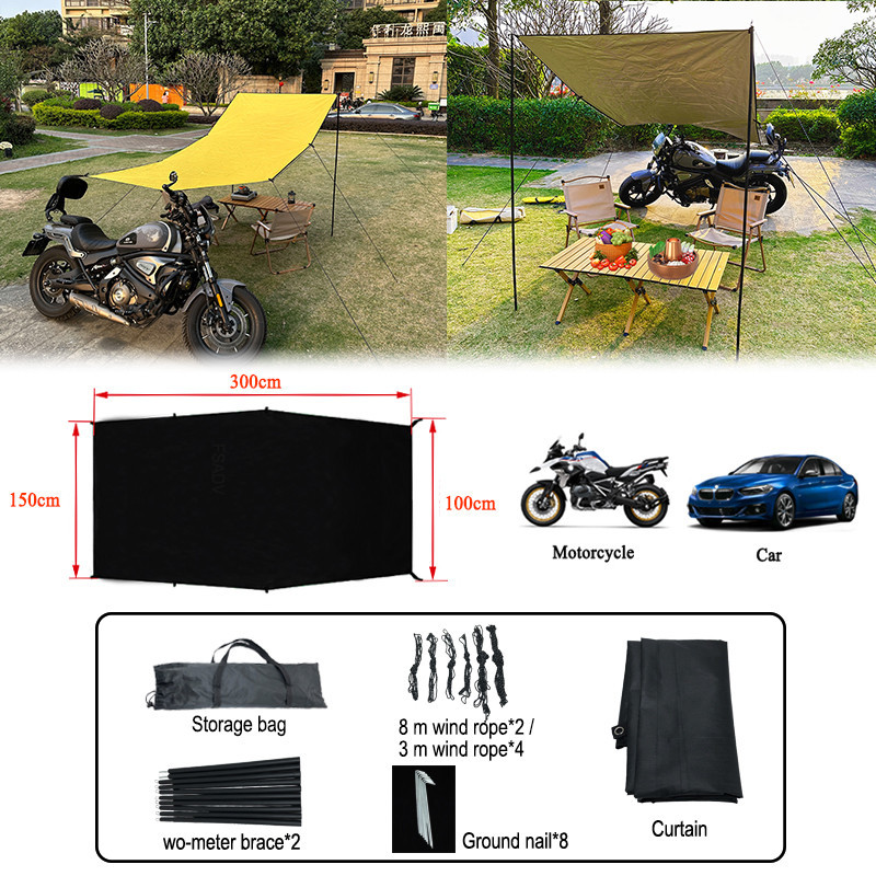 ⚖Motorcycle Side Awning Rooftop Tent Waterproof Outdoor Camping Side ...