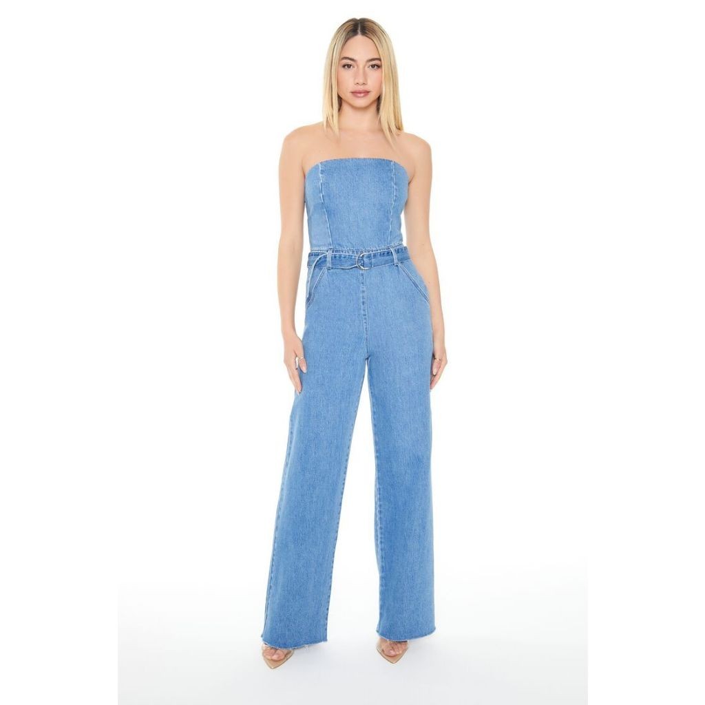 Forever 21 Women's Strapless Belted Denim Jumpsuit | Shopee Philippines