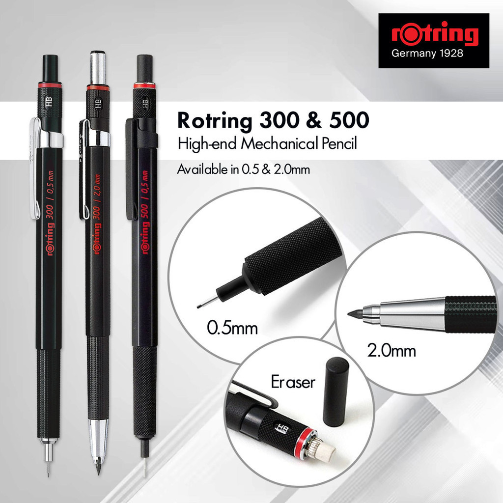rOtring 300 / 500 High-end Mechanical Pencil Hexagonal body 0.5/2.0 ...