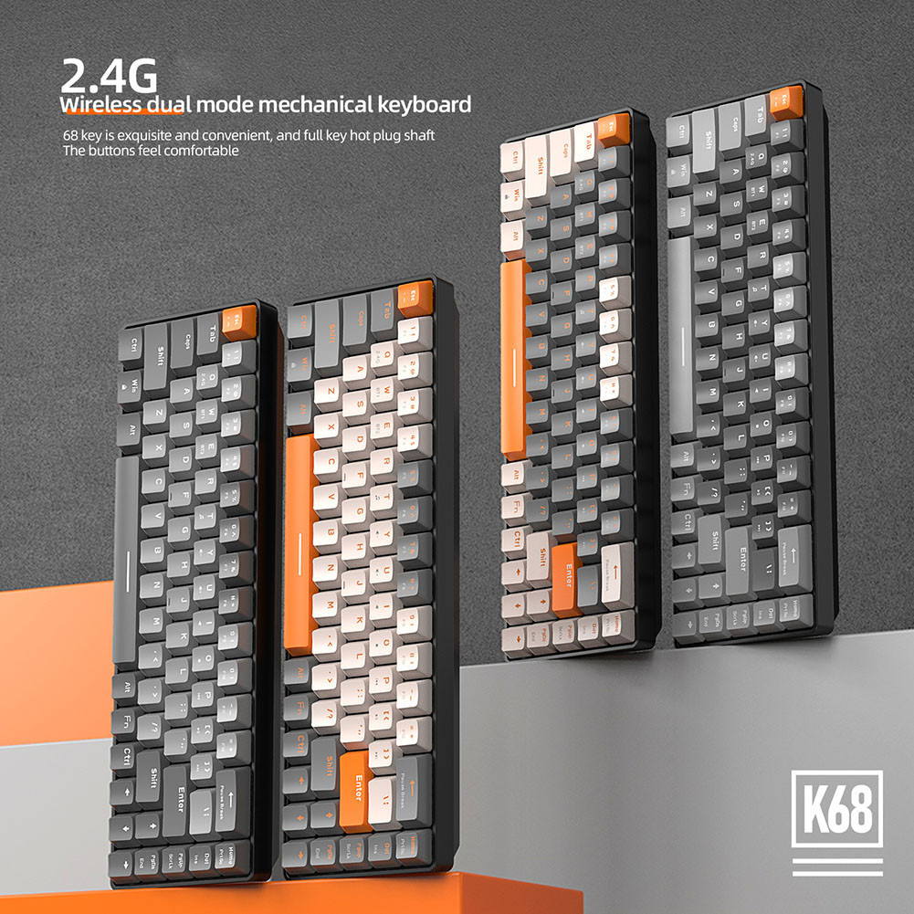 ♛K68 Gaming Keyboard Dual-mode Bluetooth-Compatible 5.0 68 Keys ...