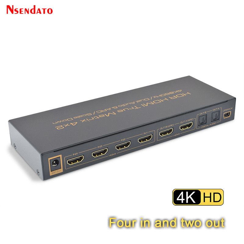 ☸HDMI True matrix Switch 4K 4x2 HDR HDMI Dual Audio Extractor Adapter ...