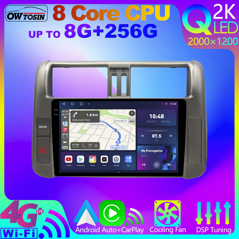 Owtosin QLED 2K 8Core 8G+256G Android 12 Car Radio Player For Toyota Land Cruiser Prado 150 LC ...