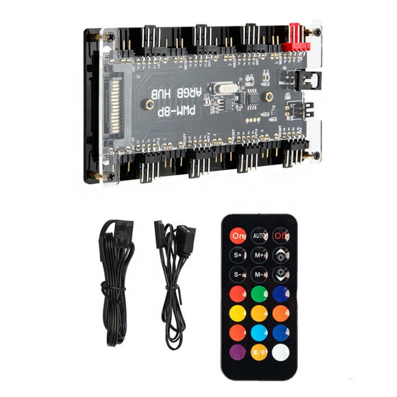 PWM ARGB 8-Port 12V 4Pin Fan and 5V 3Pin AURA Wireless Infrared Remote ...