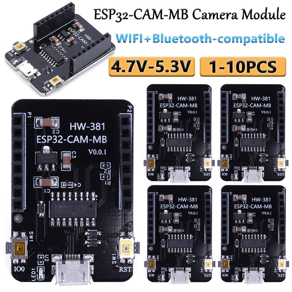 1-10 PCS ESP32-CAM-MB Camera Module 4.7V-5.3V CH340 Serial To USB Programming Adapter Board WI ...