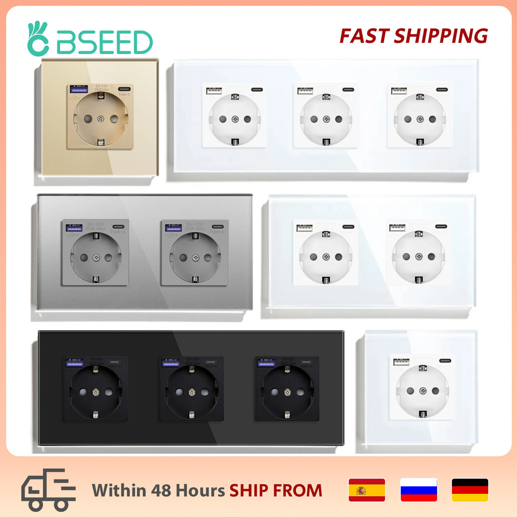 유BSEED EU Standard Sockets Power Single Socket Crystal 16A USB Double ...
