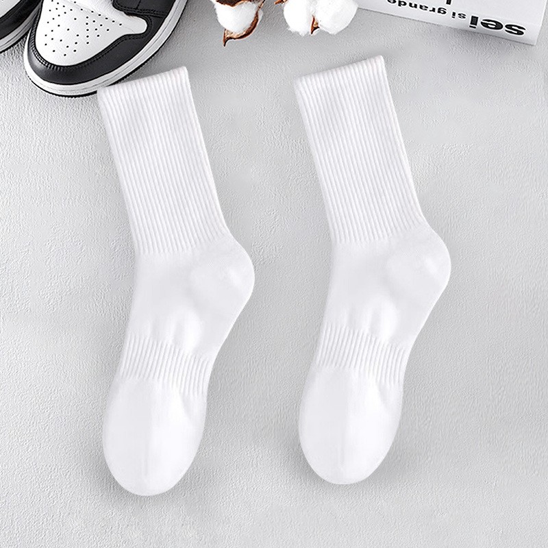 5 pairs of solid color pure cotton black and white men's mid leg long ...