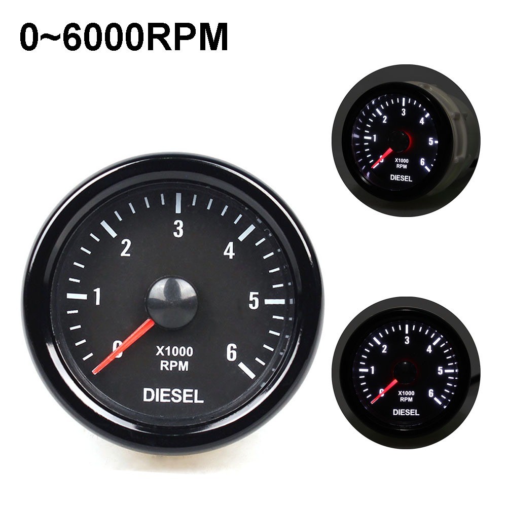 Universal 52MM Tachometer Gauge 0-6000 RPM White Backlight RPM Gauge ...