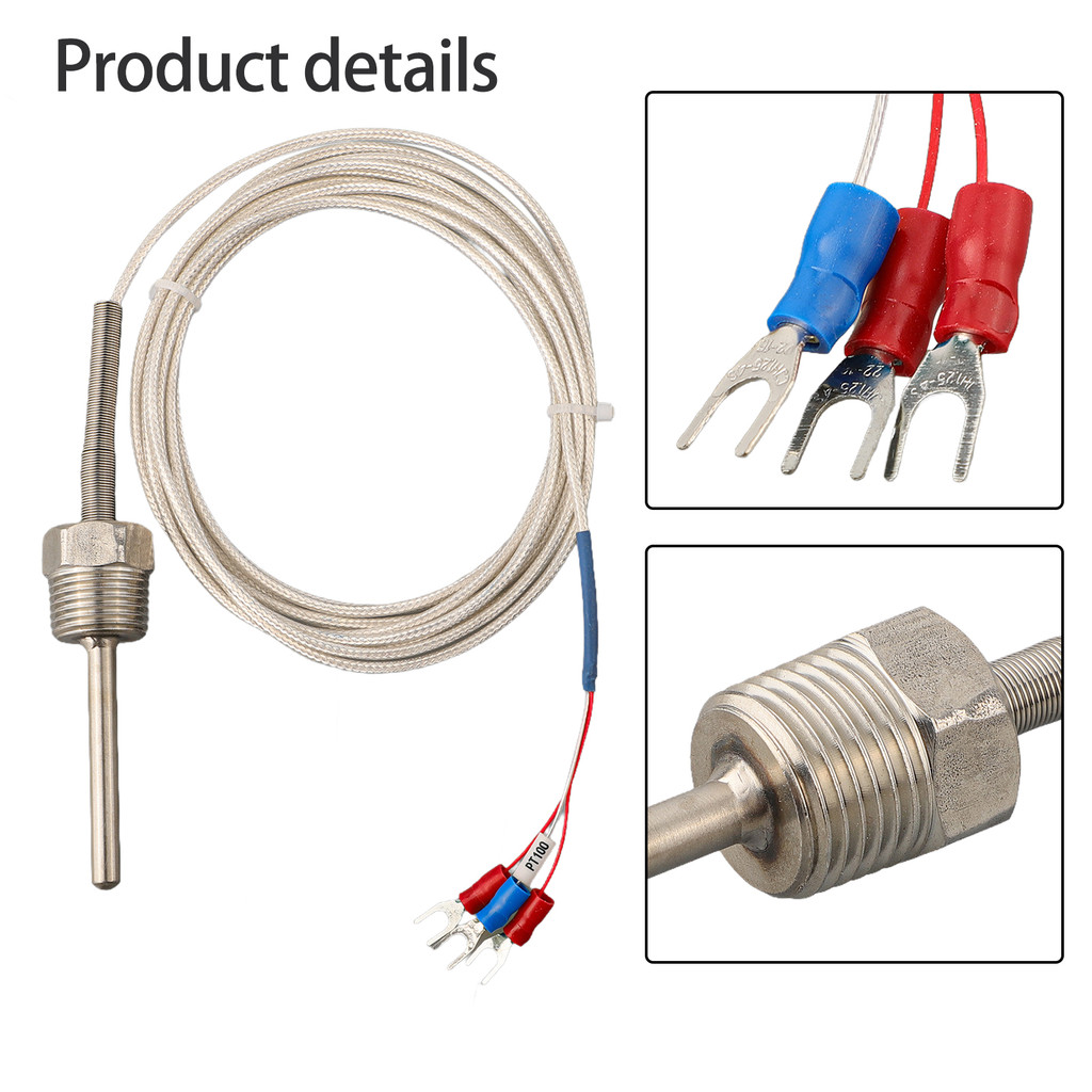 ☈1pc RTD Pt100 Temperature Sensor Stainless Steel Probe 3 Wires 3 M Cable -50~200 ℃ Thread PT1/2 ...