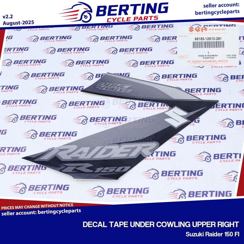 SGP DECAL TAPE UNDER COWLING UPPER RIGHT Suzuki Raider 150 FI Genuine ...