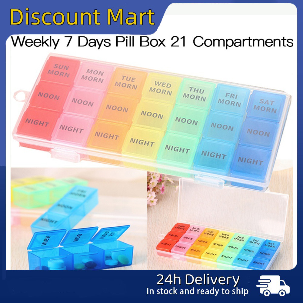 Weekly Pill Organizer with 21 Compartments, Durable PP Material for ...