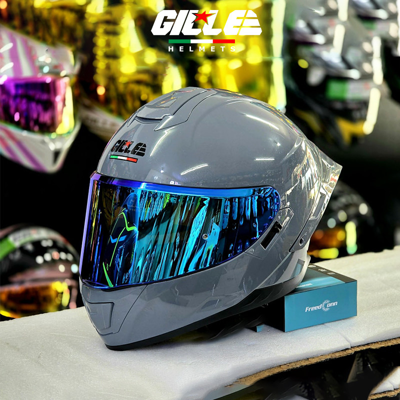 Gille 883 Falcon Solid REVO LENS Full Face Dual Visor Double D Ring Lock Helmet with freebies ...