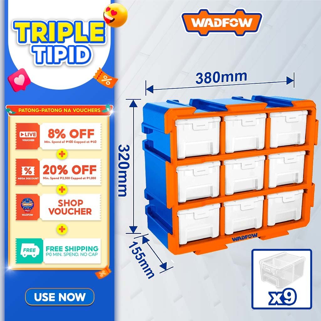 Wadfow Set of 9pcs Plastic Trays Modular Storage Tower Tool Box 380 x 155 x 320mm WTB8331 WAD-HT ...