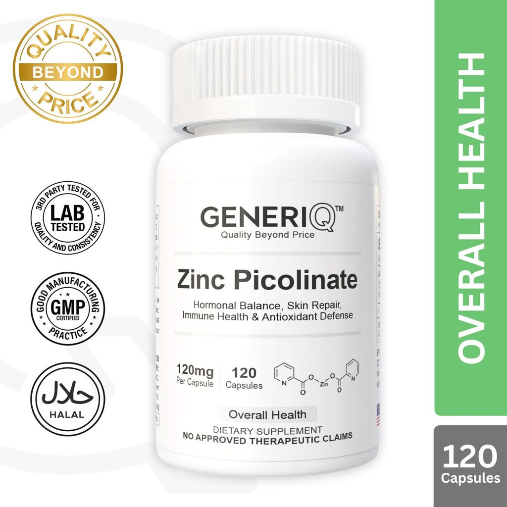 GENERIQ Zinc Picolinate, 120mg (Hormone Balance, Skin Repair ...