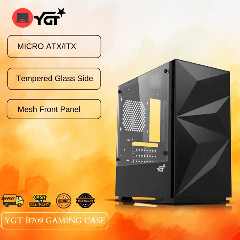 YGT B-709 Gaming PC Case Tempered Glass Side Mesh Front Panel Micro-ATX ...