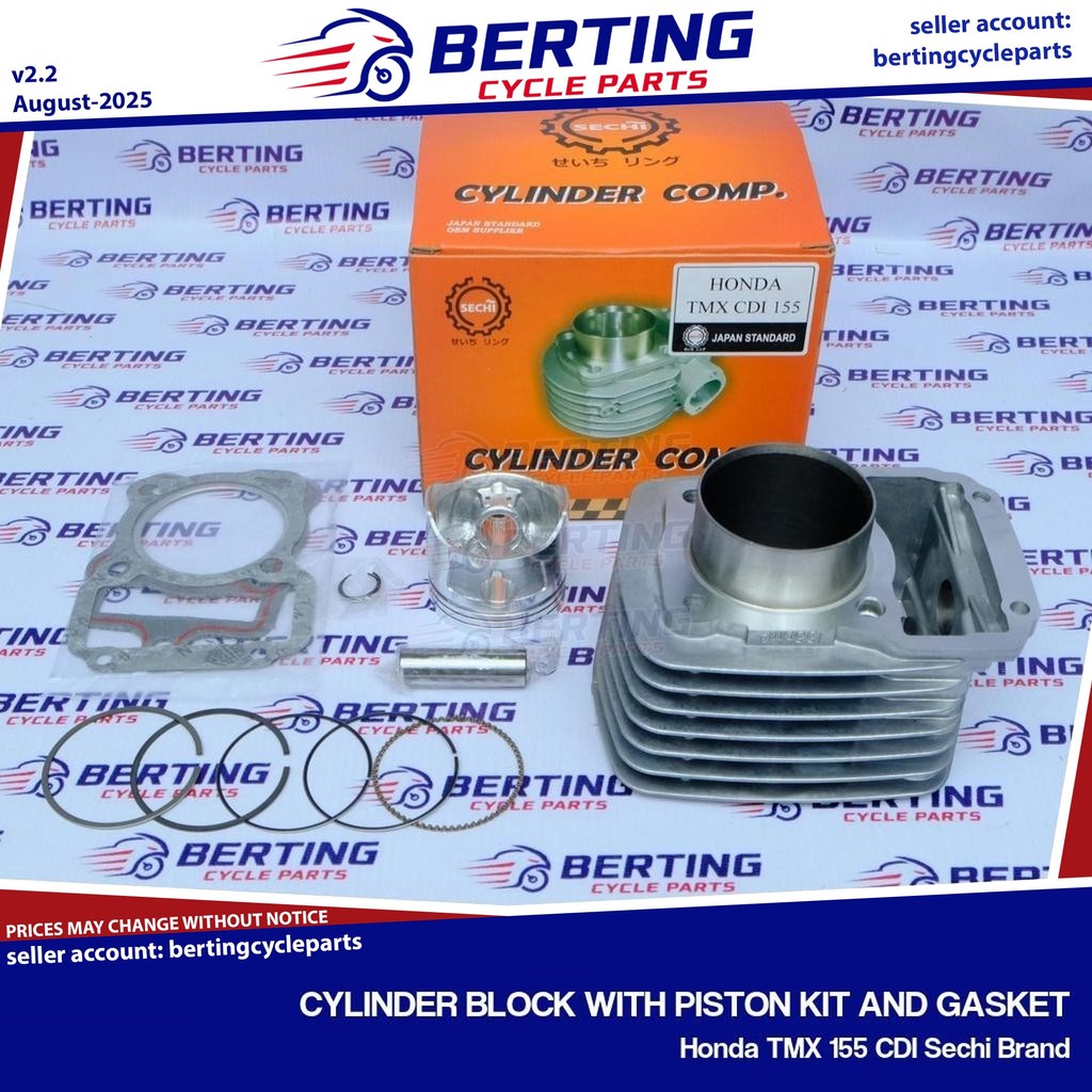 CYLINDER BLOCK WITH PISTON KIT AND GASKET Honda TMX 155 CDI Sechi Brand ...
