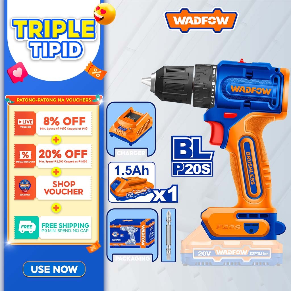 Wadfow P20 Series Li-Ion 20V Brushless Motor Cordless Drill Max 50NM ...