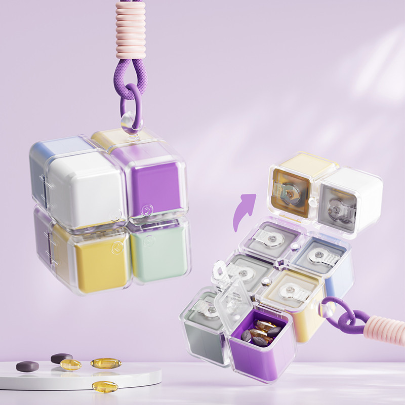 Rubik's Cube Pill Box With Lanyard Portable Medicine Dispensing Box ...