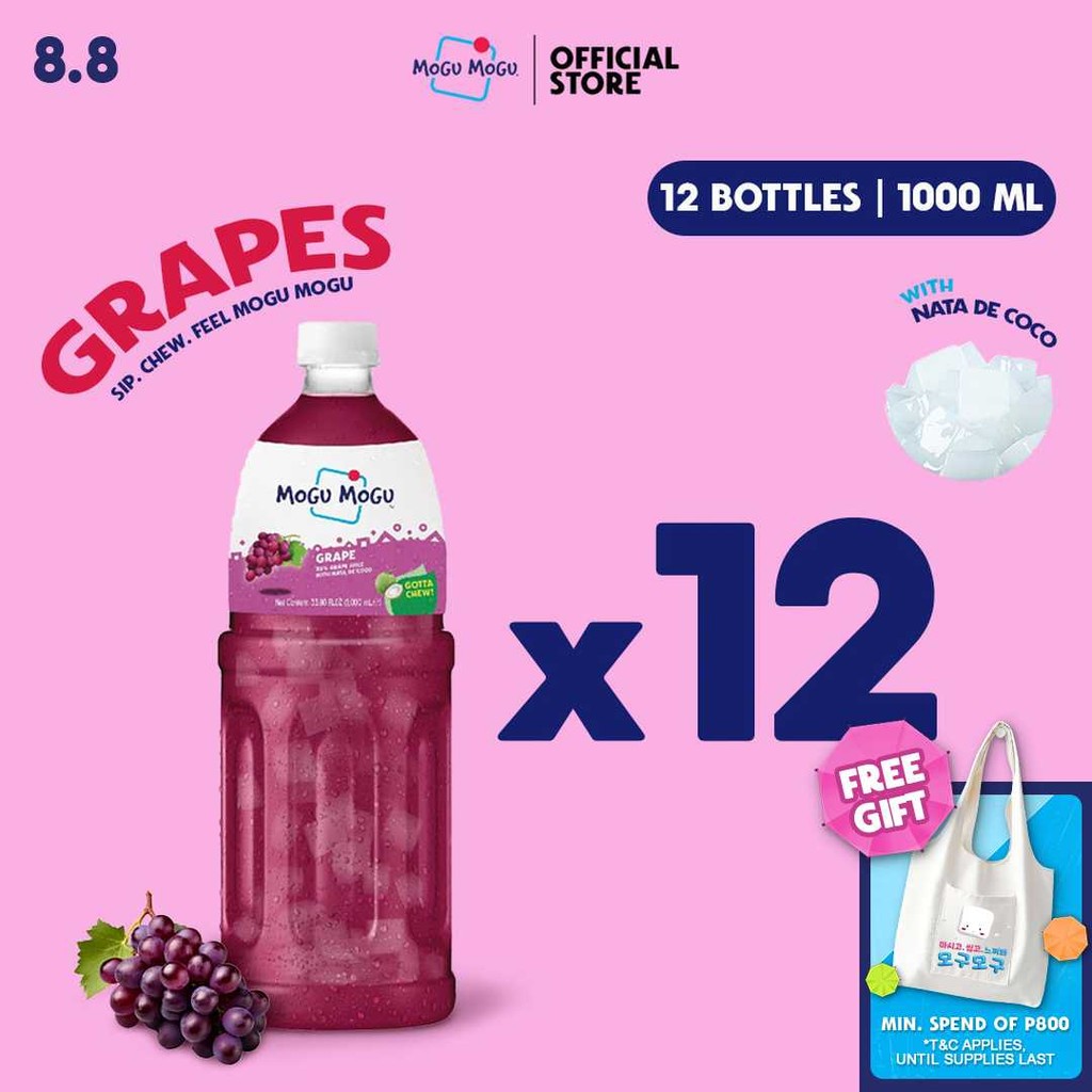 Mogu Mogu Grape Nata de Coco Juice Drink 1000ml x 12 bottles | Shopee ...