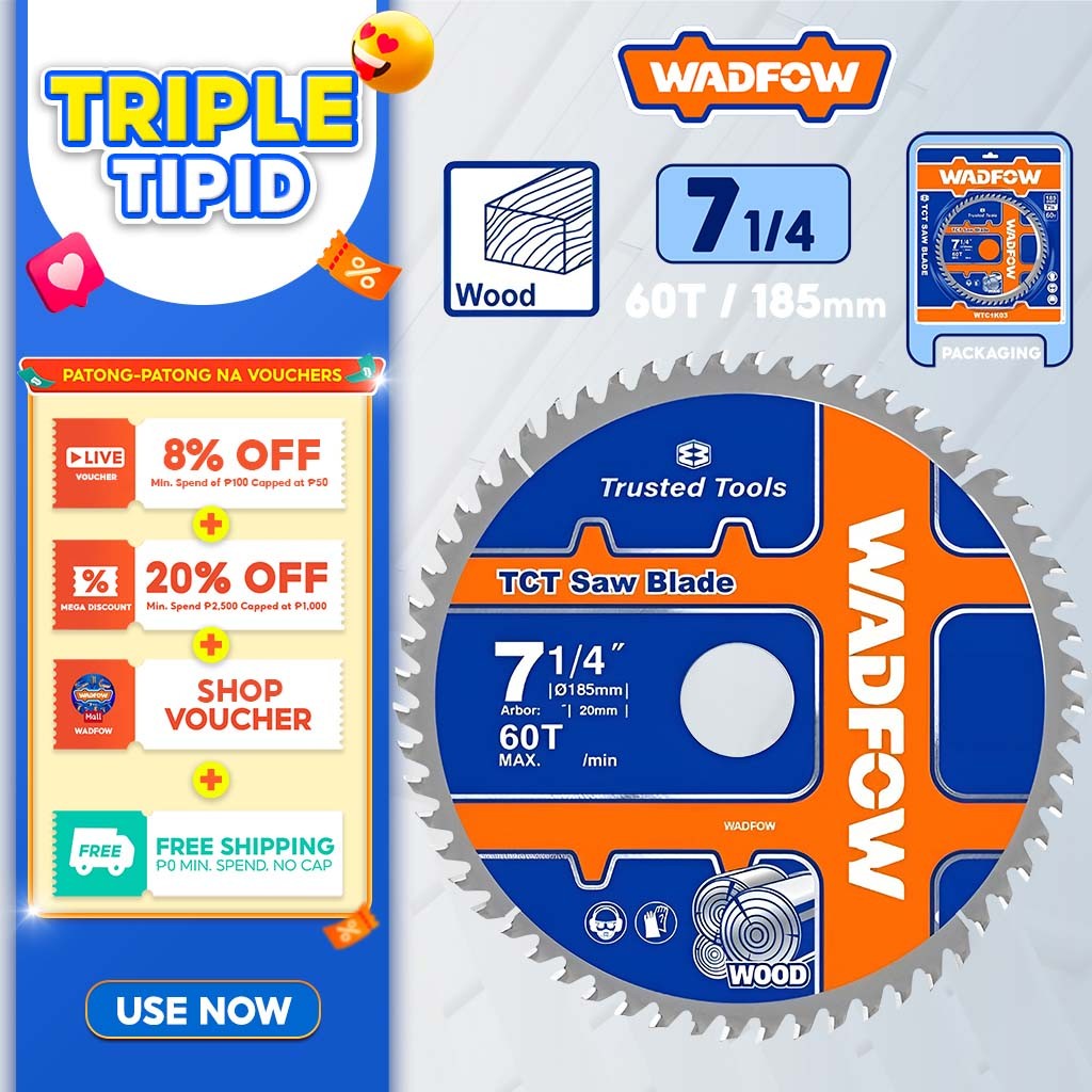 Wadfow TCT Wood Saw Cutting Disc Blade 7-1/4 Inch 60T for Circular Saw ...