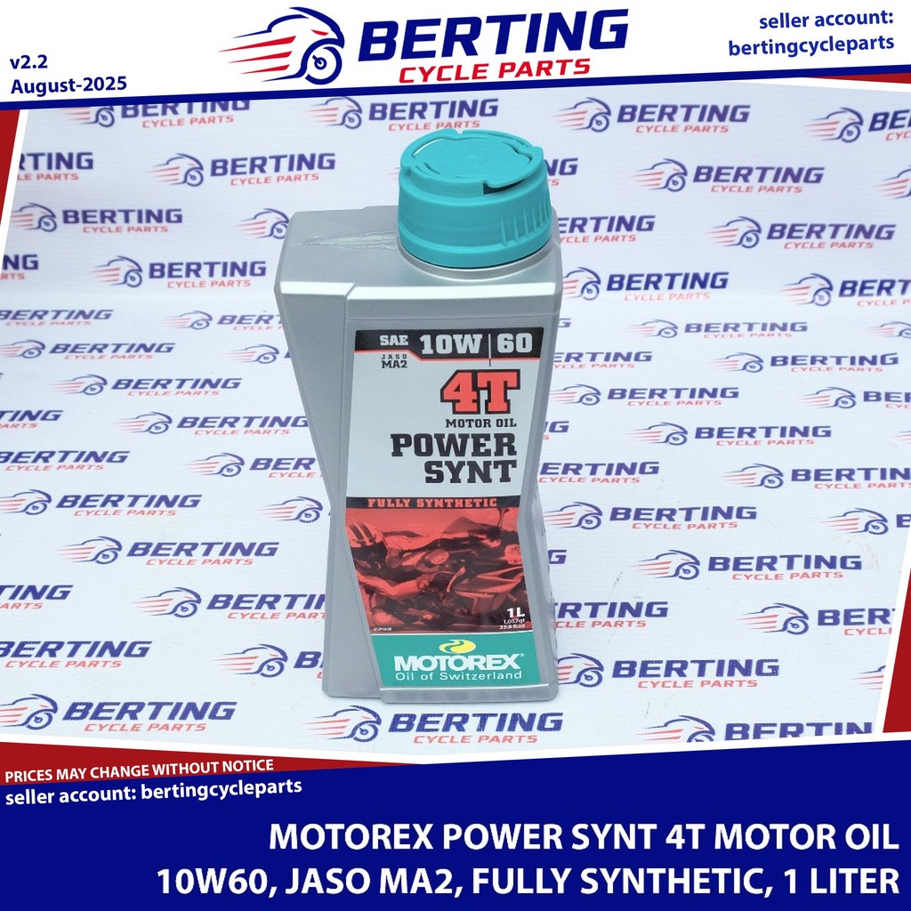 MOTOREX POWER SYNT 4T FULLY SYNTHETIC OIL 1 LITER 10W50 10W60 JASO MA2 Genuine | Shopee Philippines