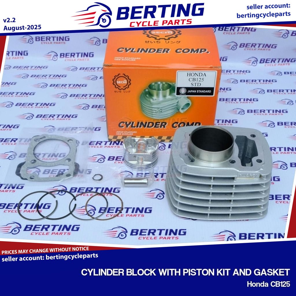 CYLINDER BLOCK WITH PISTON KIT AND GASKET Honda CB125 Sechi Brand ...