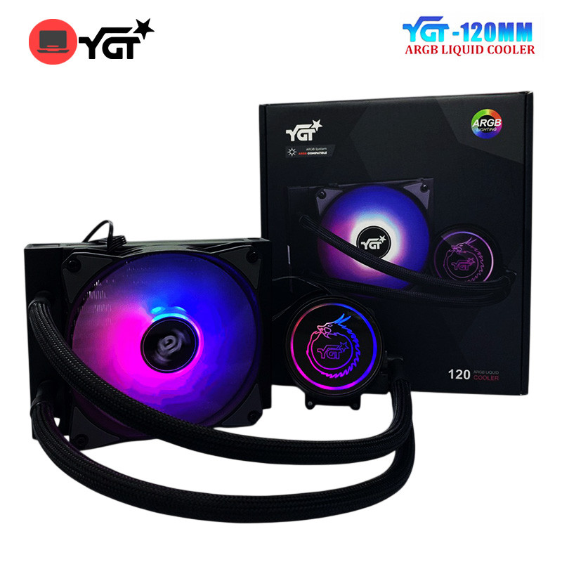 YGT Black CPU Liquid Cooler All-in-one ARGB 120mm Cooling Fan Heatsink For PC Computer | Shopee ...