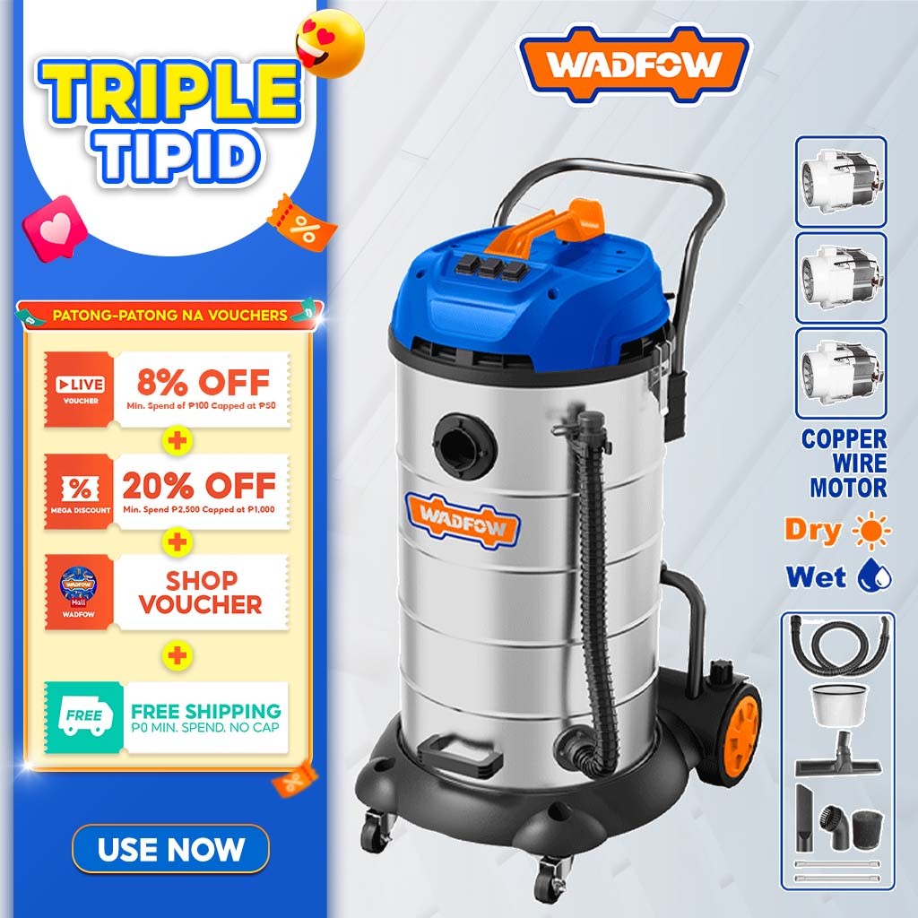 WADFOW 3600W Wet & Dry Vacuum Cleaner 90L Capacity Household Floor Cleaning Tools WVR5A90 ...