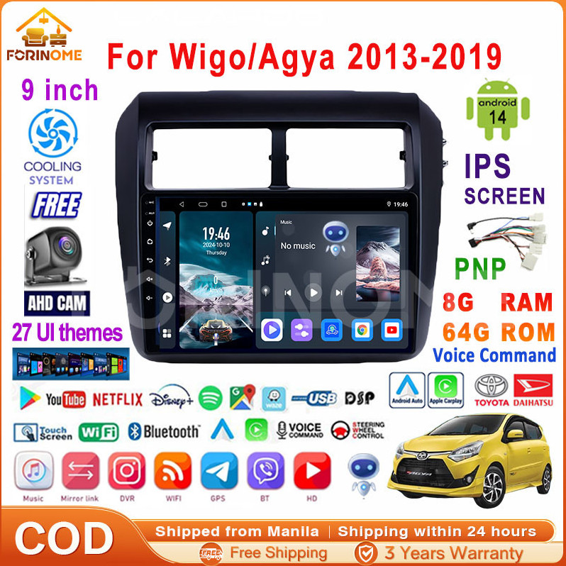 LALAHOO For Toyota Wigo/Agya 2013-2019 8G+64G Car Android 14 Head Unit ...