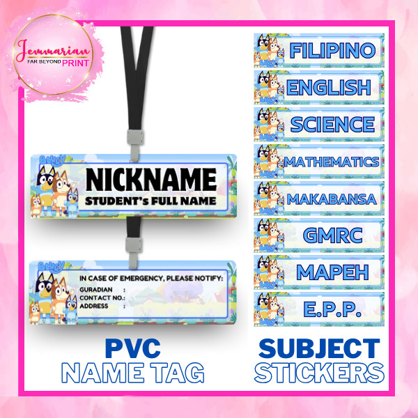 NAME TAG & SUBJECT STICKERS (bluey design) | Shopee Philippines